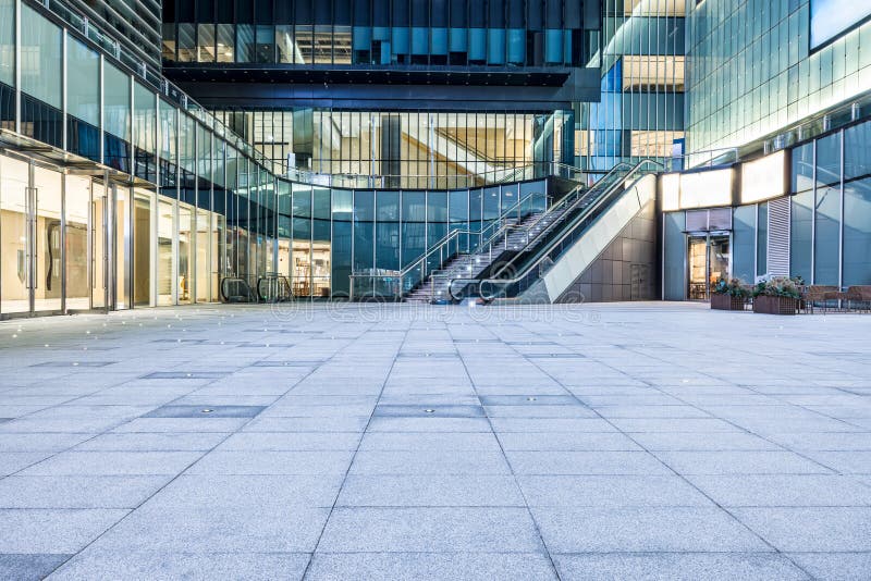 Empty Square Floor and City Glass Building Stock Image - Image of ...