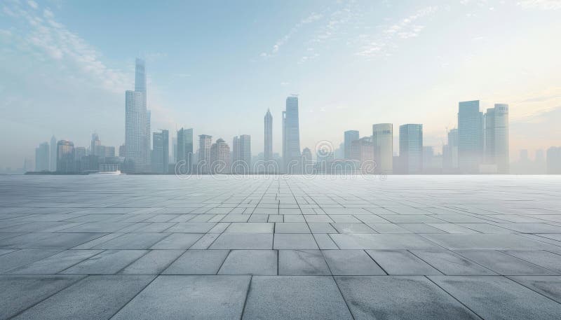 Empty Square Floor and City Skyline with Building Stock Illustration ...