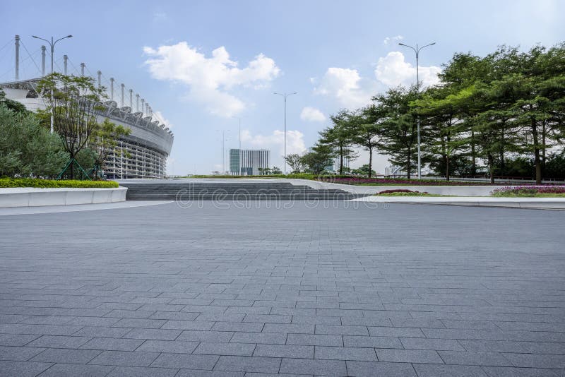 Empty Square Pavement and City Skyline Stock Image - Image of ground ...