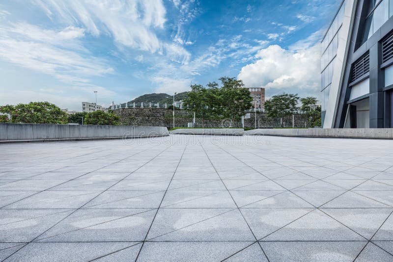 Empty Square Pavement and City Skyline Stock Image - Image of ground ...