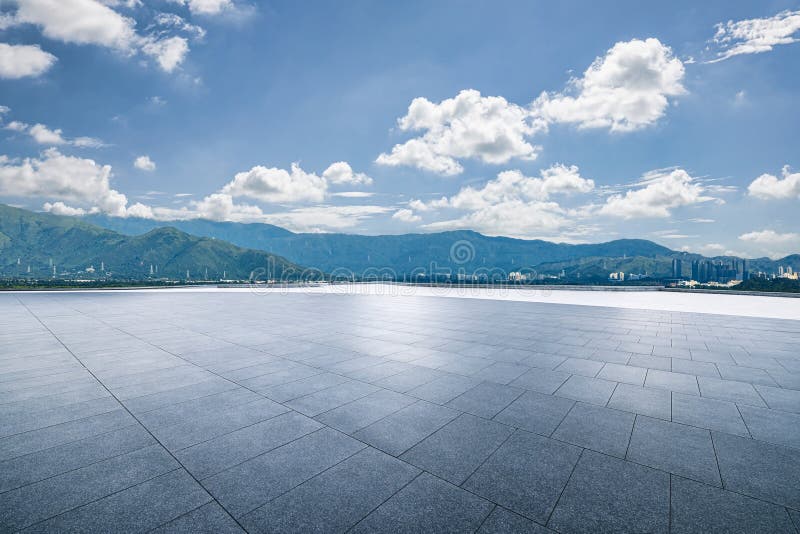 Empty Square Floor and Mountain Nature Scenery Stock Photo - Image of ...