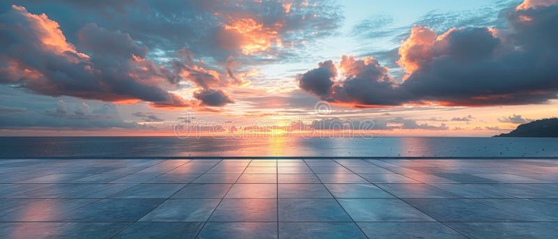 Empty Square Floor, Picturesque Sunrise Coastline, Beautiful Sky with ...
