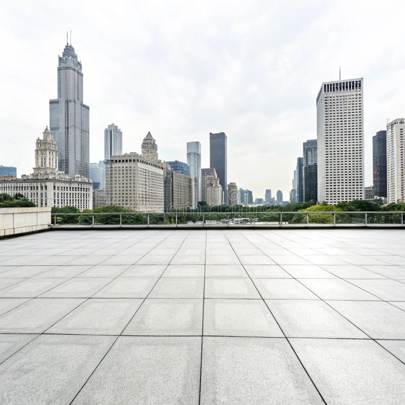 Empty Square Floor with Skyline and Buildings Stock Illustration ...