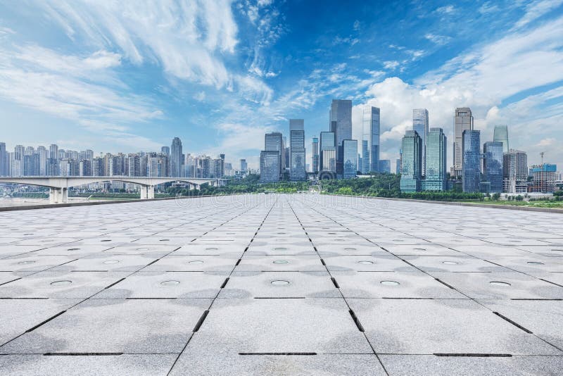 Empty Square Floor and Urban Glass Building Stock Photo - Image of ...