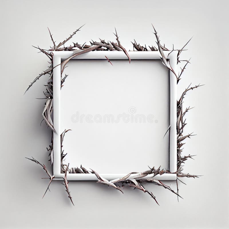 An Empty Square Frame with Grey Thorns on White Background. Stock ...