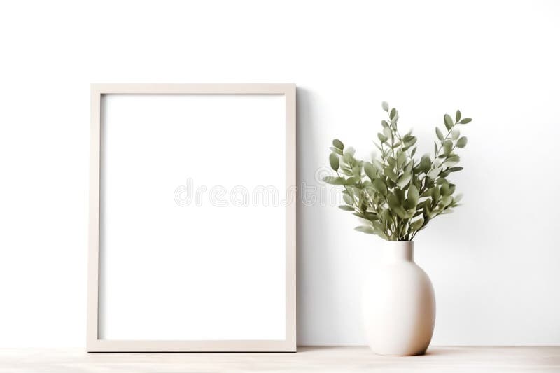 Empty Square Frame Mockup in Modern Minimalist Interior with Plant in ...