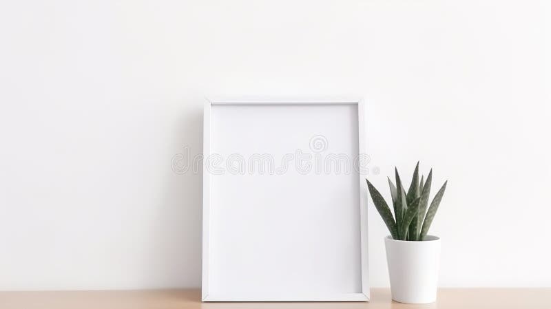 Empty Square Frame Mockup in Modern Minimalist Interior with Plant on ...