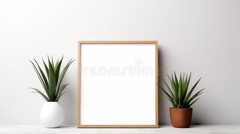 Empty Square Frame Mockup in Modern Minimalist Interior with Plant on ...