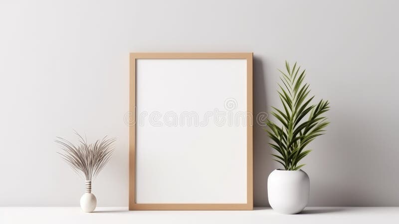 Empty Square Frame Mockup in Modern Minimalist Interior with Plant on ...