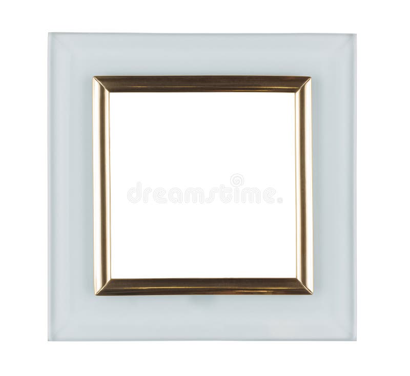Empty Square Glass Photo Frame with Golden Plastic Border Isolated on ...