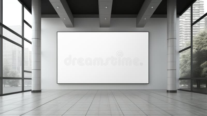 The Empty Square Lobby Space Has a Large Billboard Over the Entryway ...