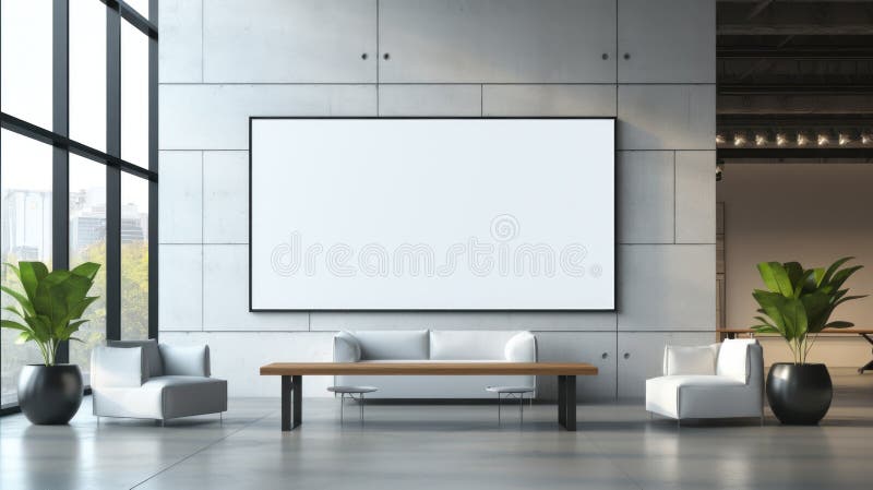 The Empty Square Lobby Space Has a Large Billboard Over the Entryway ...