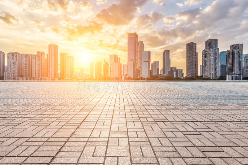 Empty Square Road and City Buildings Skyline in Chongqing Stock Photo ...
