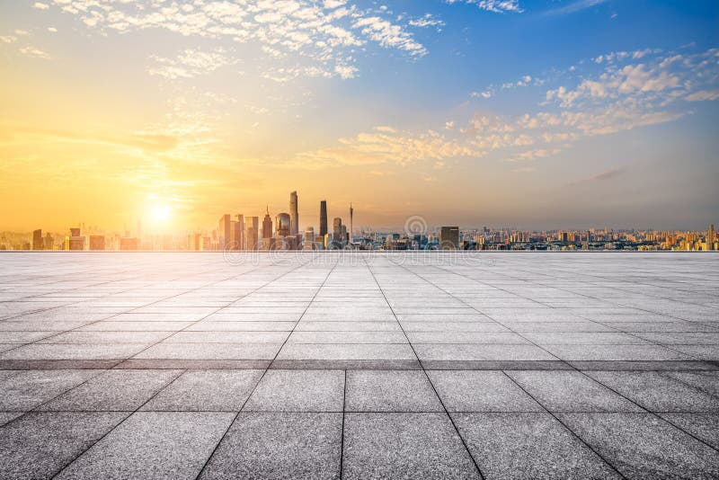 Empty Square Pavement and City Skyline Stock Photo - Image of urban ...