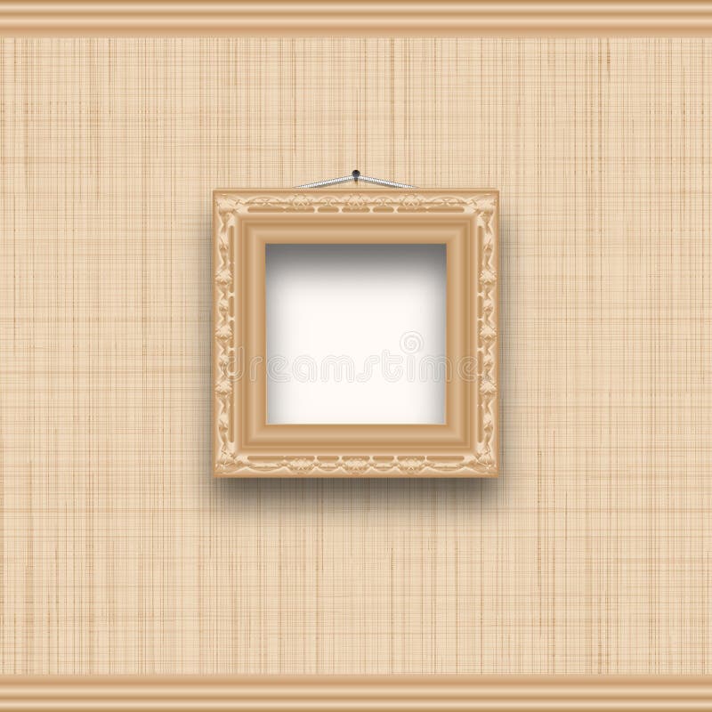 Empty Square Picture Frame on a Beige Wall with Fabric Texture. Stock ...