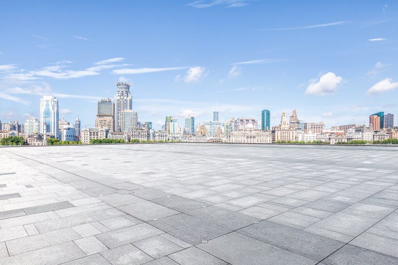 Empty Square Road and City Skyline in Shanghai Stock Illustration ...