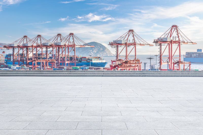 Empty Square Road and Container Port Background Stock Photo - Image of ...