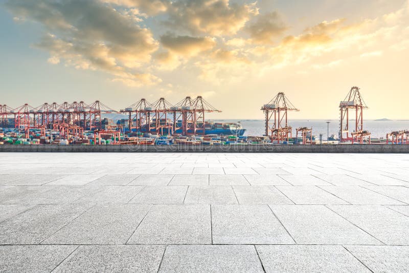Empty Square Road and Container Port Background Stock Photo - Image of ...