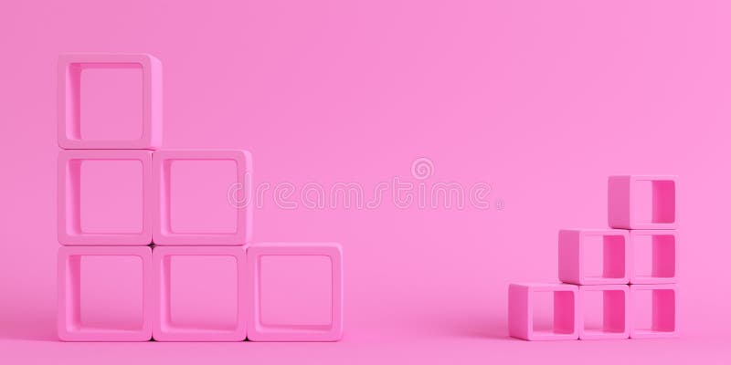 Empty Square Shelfs on Bright Pink Background in Pastel Colors Stock ...