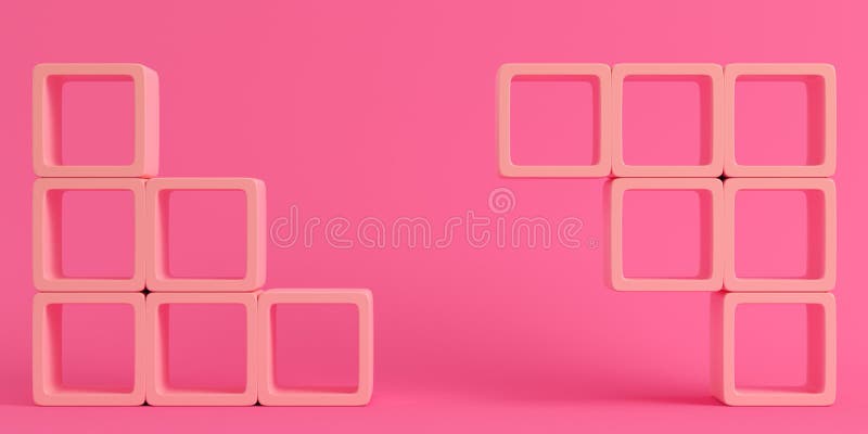 Empty Square Shelfs on Bright Pink Background in Pastel Colors Stock ...