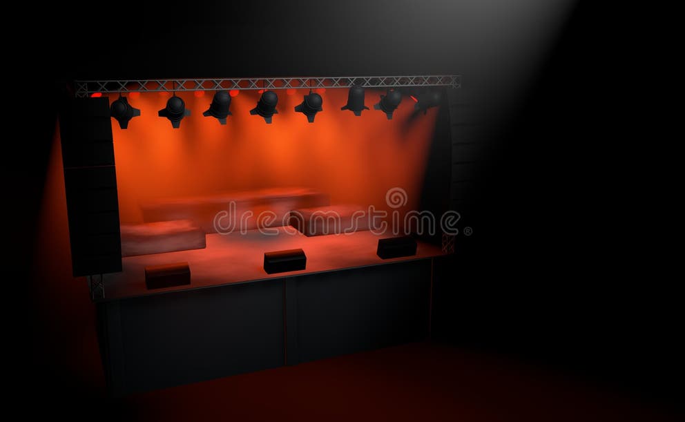 Empty Square Stage with the Reflectors Lit with Red Light and a White ...