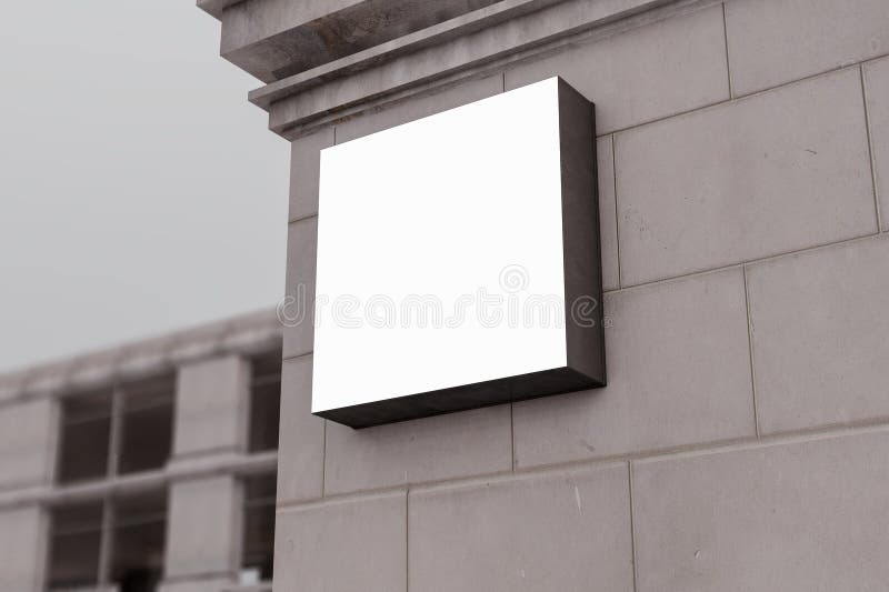 Empty Square Banner on Concrete Building. Ad and Sign Concept. Mock Up ...