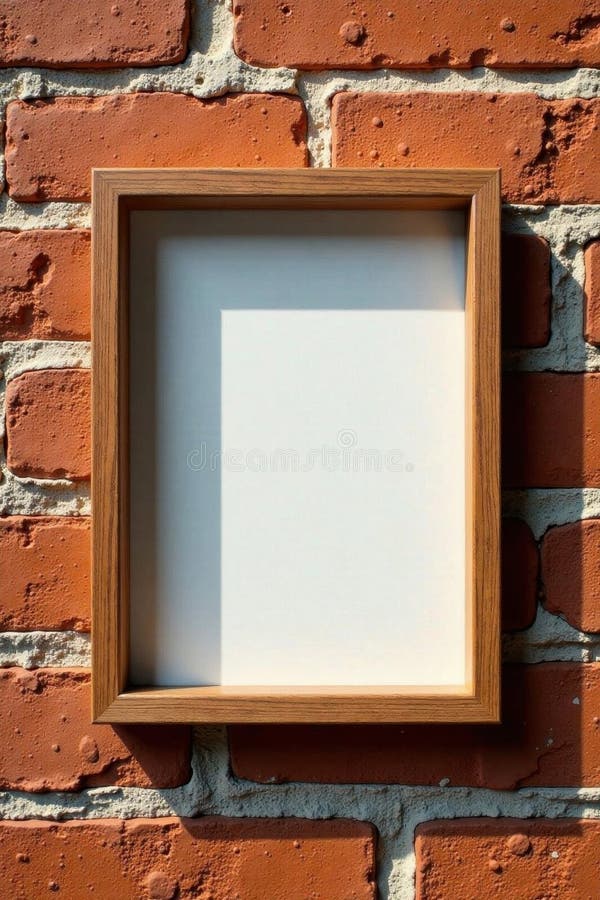 Empty Square Wood Frame on Brick Wall Rustic Mockup , Display, Wall ...