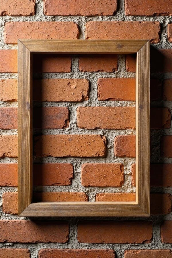 Empty Square Wood Frame on Brick Wall Rustic Mockup , Texture ...