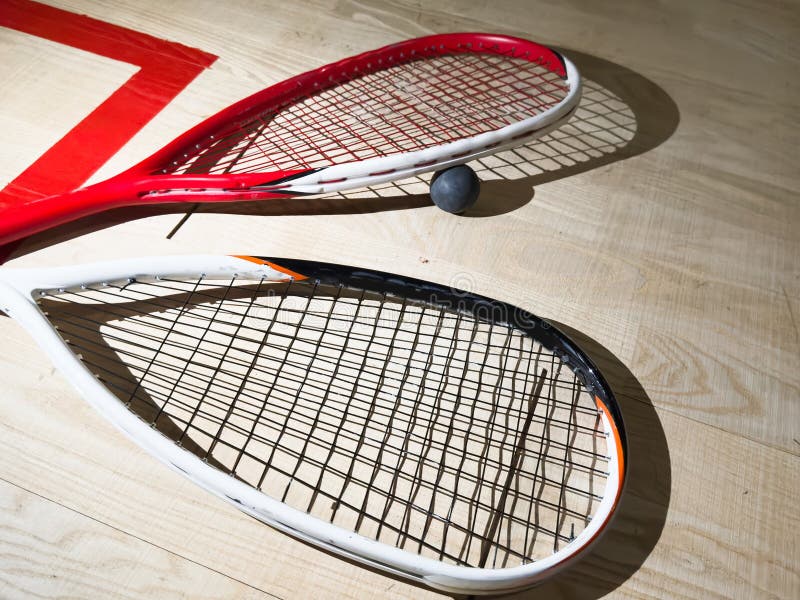 Empty Squash Court and Rackets on the Wooden Floor. Stock Photo - Image ...