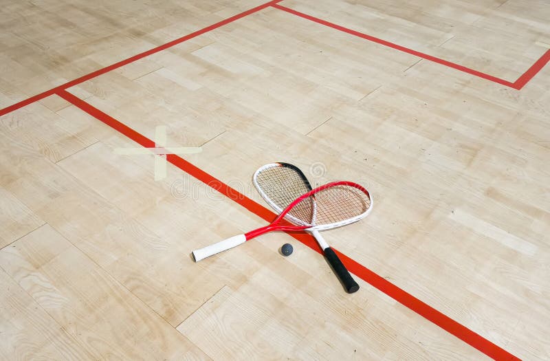 Empty Squash Court and Rackets on the Wooden Floor. Stock Image - Image ...