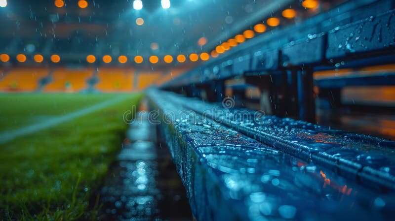 Empty Stadium Benches in the Rain - Generative Ai Stock Illustration ...