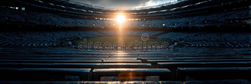 Empty Stadium Bleachers Illuminated by a Sunbeam with Clear Upper Space ...
