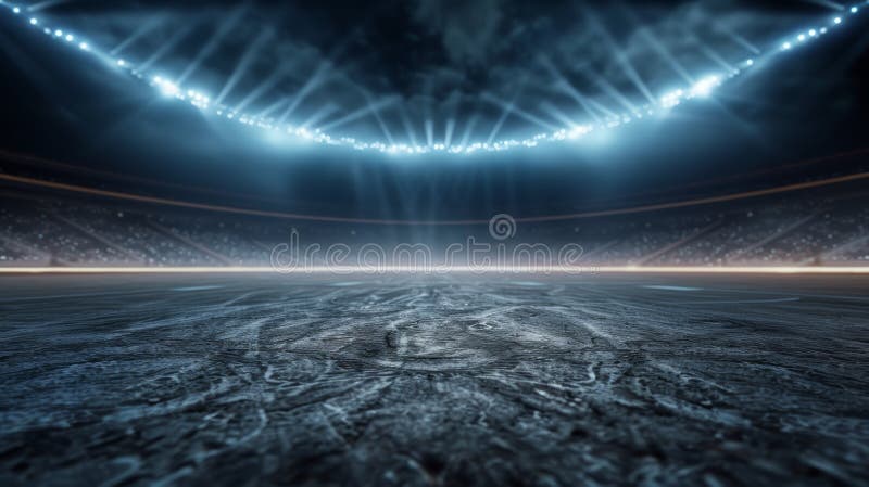 Empty Stadium with Bright Spotlights Illuminating the Field, Creating a ...