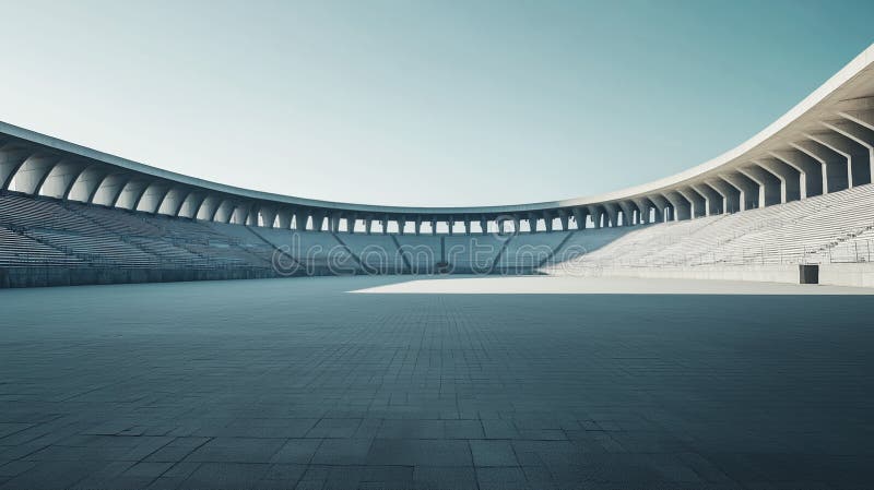 Empty Stadium with Curved Seating Rows Under a Clear Sky, Showing a ...