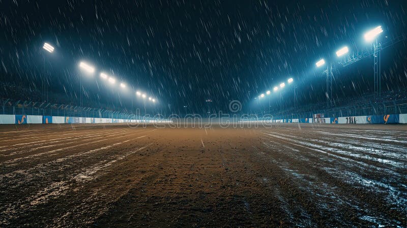Empty Stadium Field during Heavy Rain at Night Stock Image - Image of ...