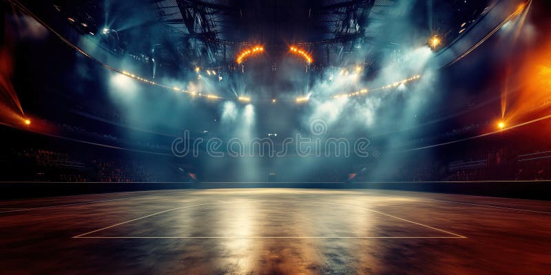 Empty Stadium Floor Illuminated by Stage Lights Awaiting Event Stock ...