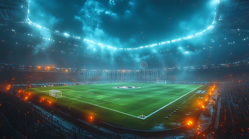 An Empty Stadium with Green Grass Field Ready for a Soccer Match Stock ...