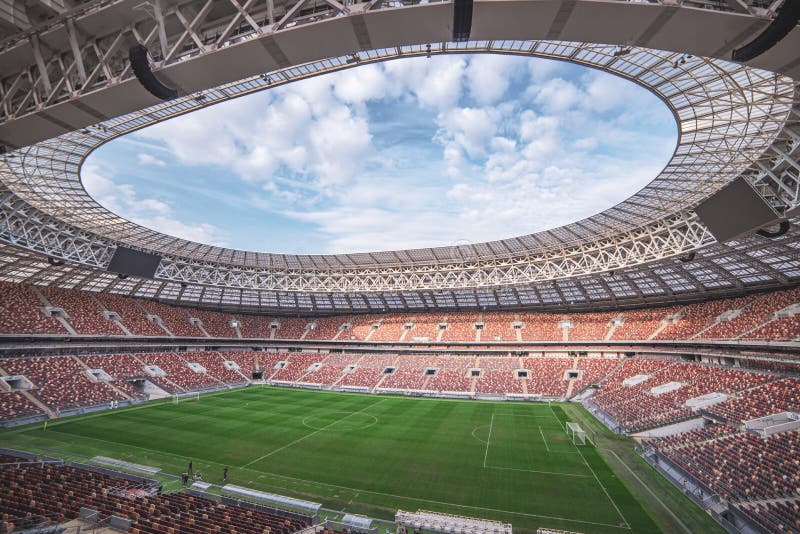 Empty Stadium, Lots of Empty Seats, Green Grass on the Field Horizontal ...