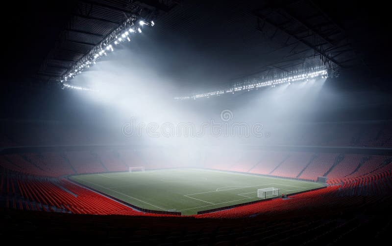 Empty Stadium at Night Illuminated by Bright Lights Stock Illustration ...