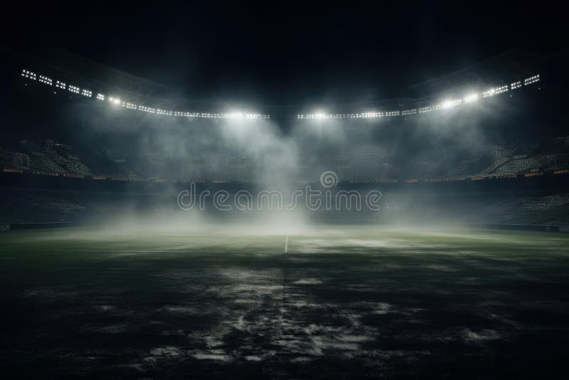 Empty Stadium Night Soccer Field with Fog, and Lights Stock ...
