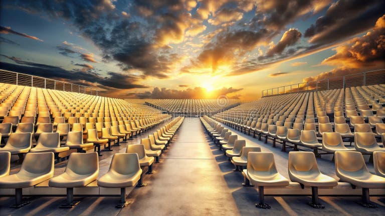 Empty Stadium Seats at Sunset, Awaiting the Crowd S Arrival for an ...