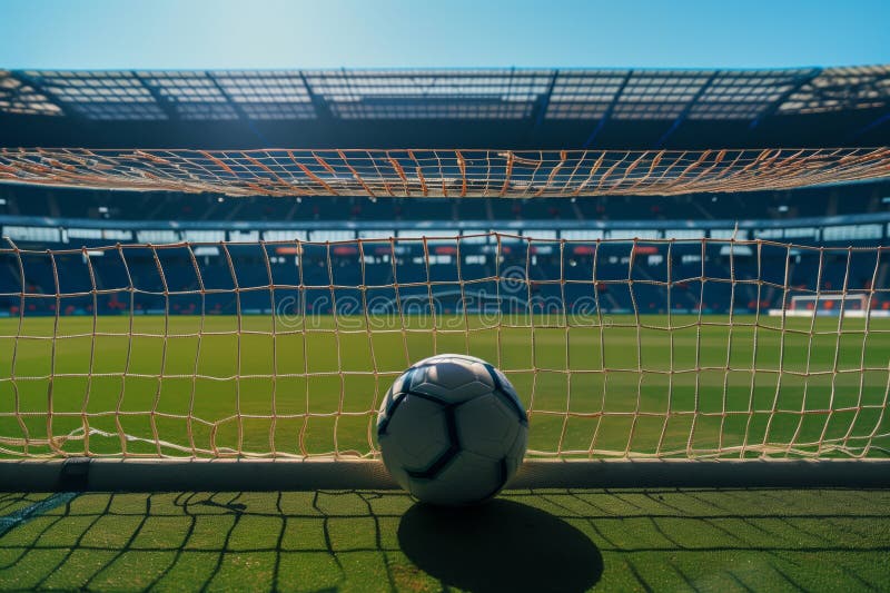 Empty Stadium with a Single Soccer Ball in the Net Stock Image - Image ...
