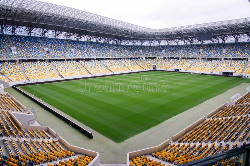 Empty stadium soccer field stock photo. Image of game - 154450140