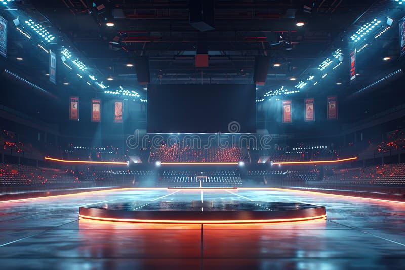 Empty Stadium Stage with Neon Lights Stock Illustration - Illustration ...