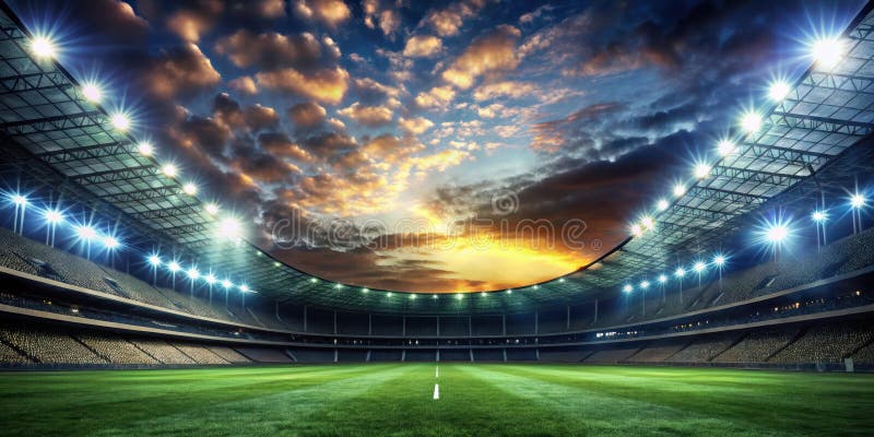 An Empty Stadium at Sunset, Ready for the Big Game. Generative AI Stock ...