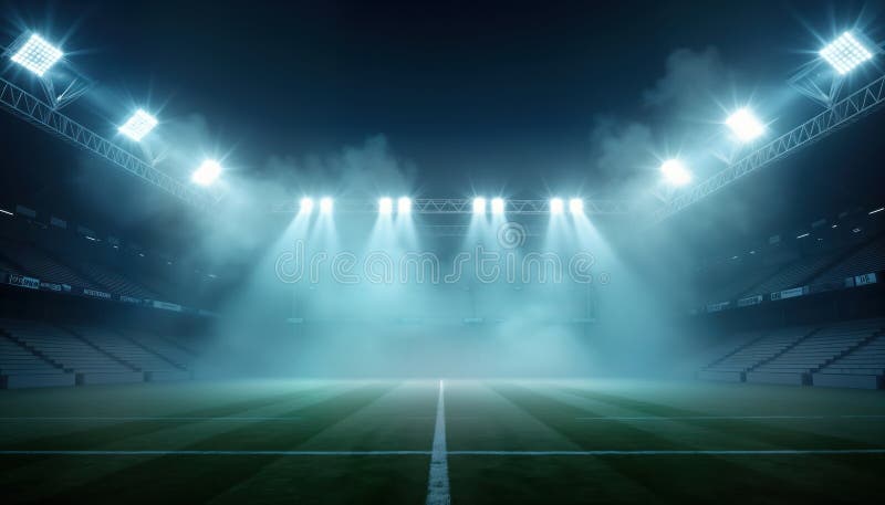Empty Stadium Under Dramatic Night Lighting. Powerful Stadium Lights ...