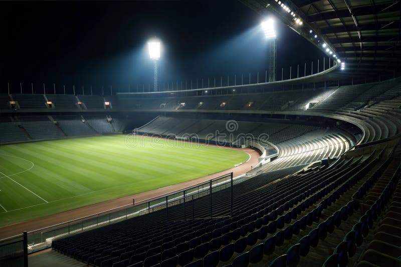 Empty Stadium Under Stadium Lights at Night Stock Illustration ...