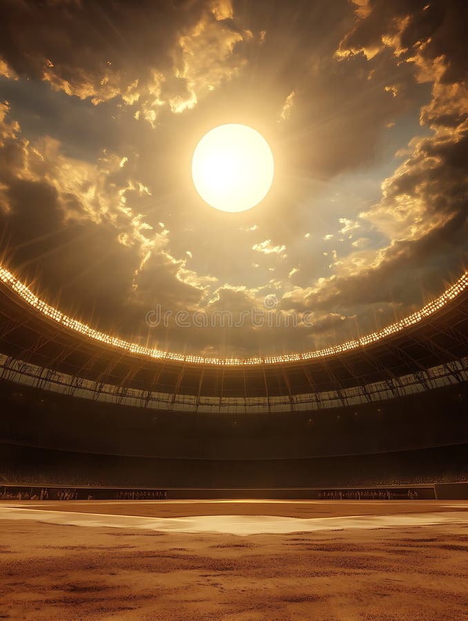 Empty Stadium Under Sunset Sky with Golden Light Stock Illustration ...