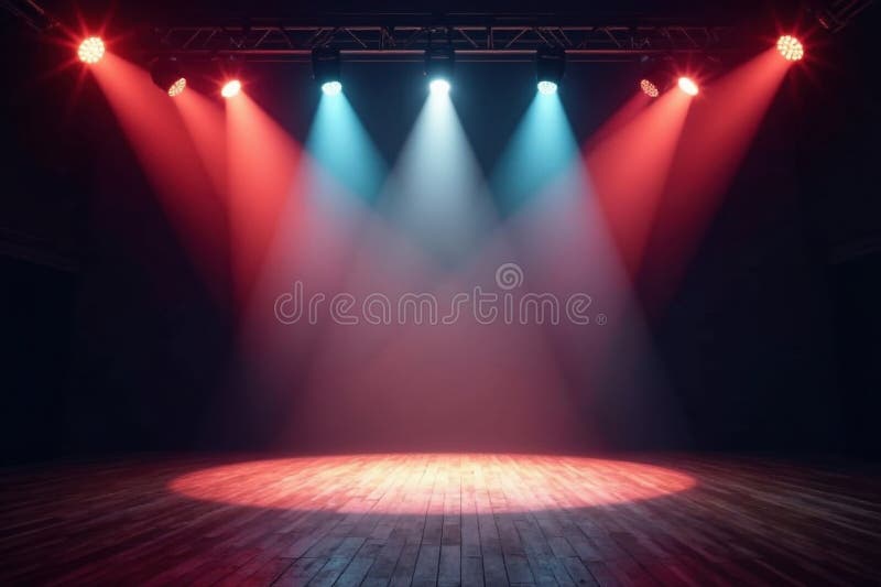 Empty Stage Bathed in Bright Spotlights, Dramatic Shadows , Auditorium ...