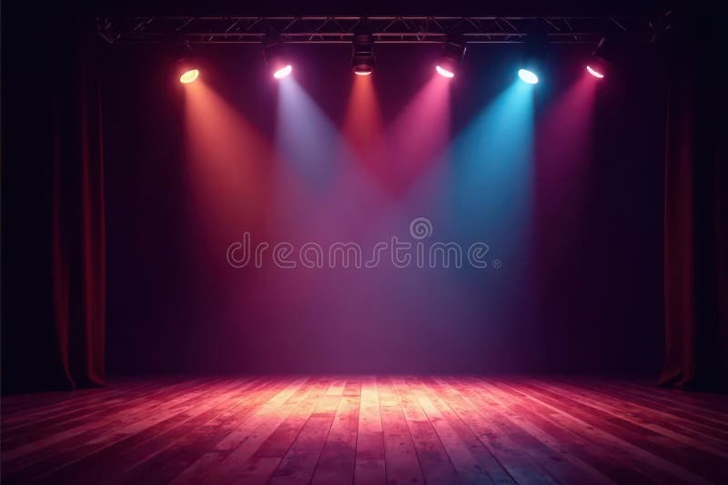 Empty Stage Bathed in Bright Spotlights, Dramatic Shadows , Lighting ...
